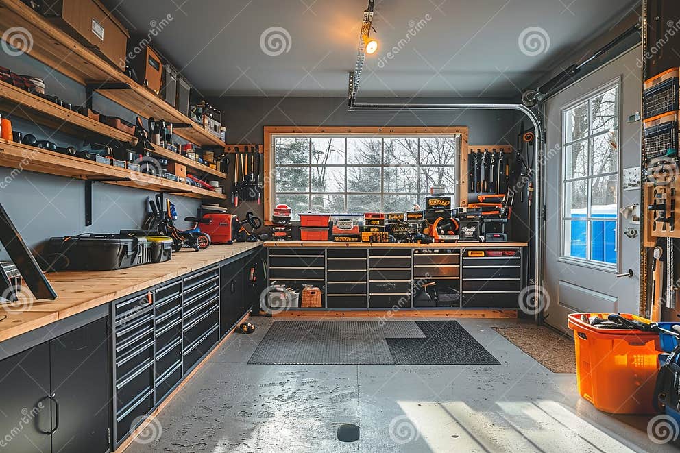 Interior of Spacious, Bright and Clean Garage Workshop for DIY Works ...