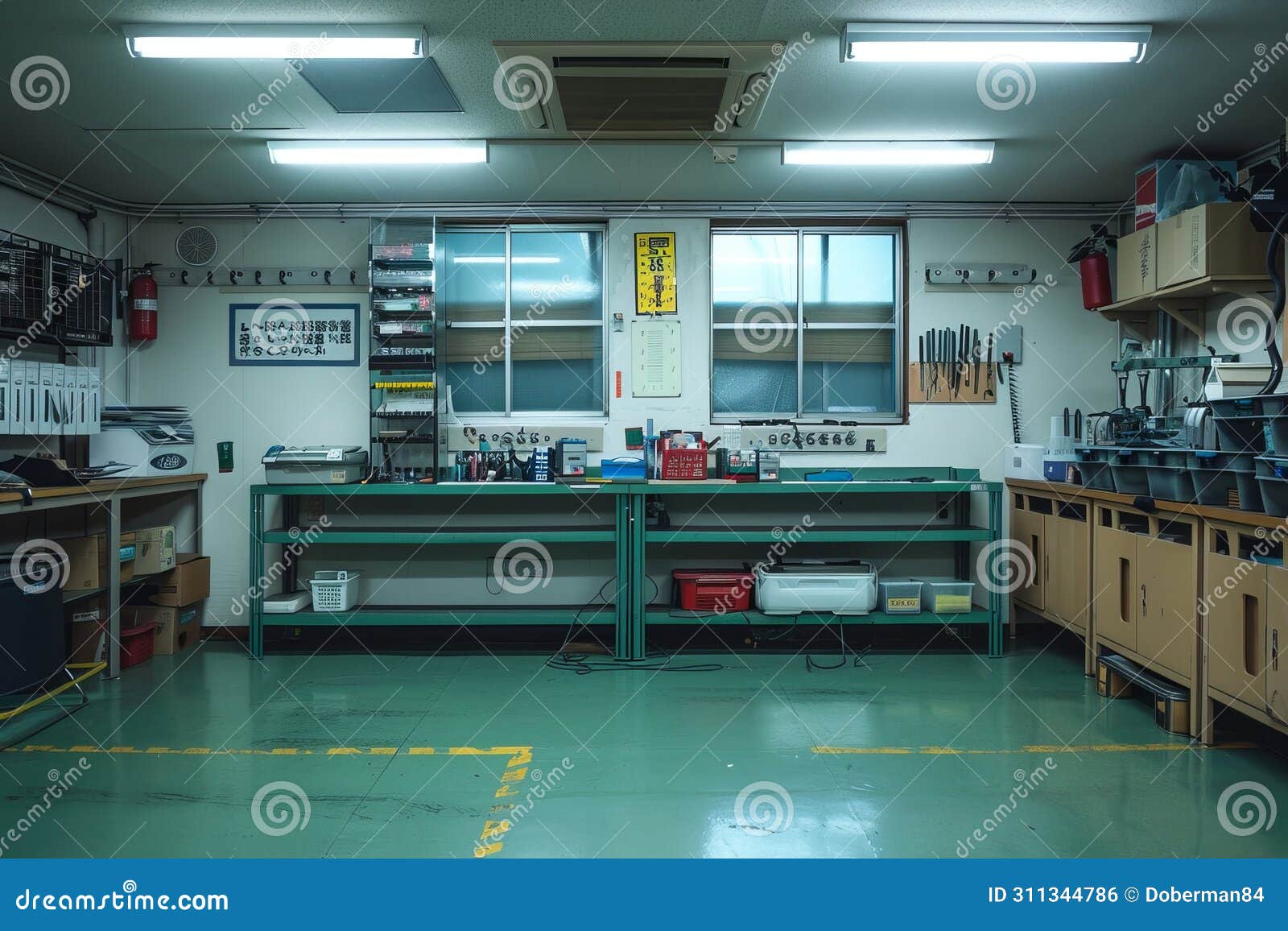 Interior of Spacious, Bright and Clean Garage Workshop for DIY Works ...