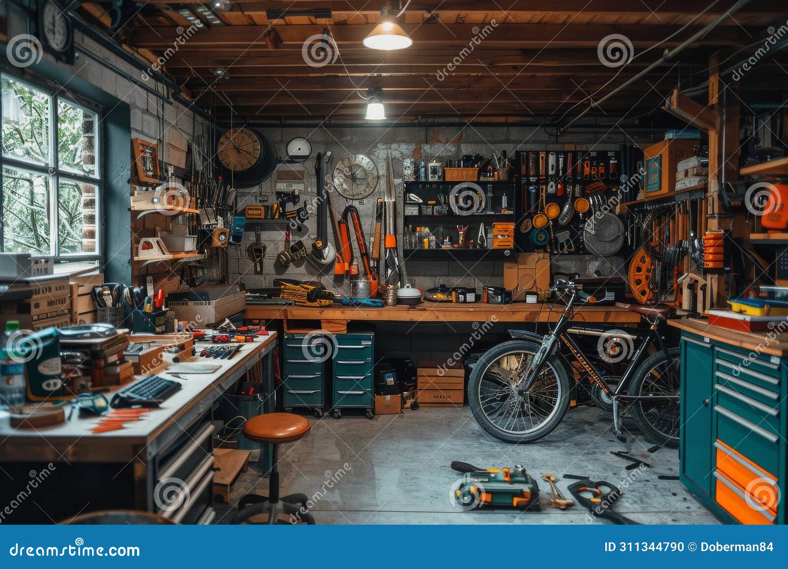Interior of Spacious, Bright and Clean Garage Workshop for DIY Works ...