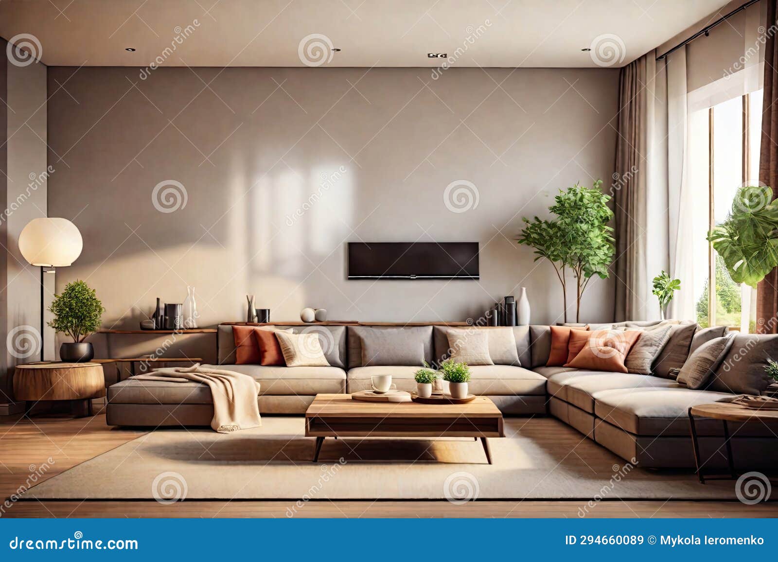 Spacious Cozy Living Room In Vintage Style. With Upholstered Furniture ...