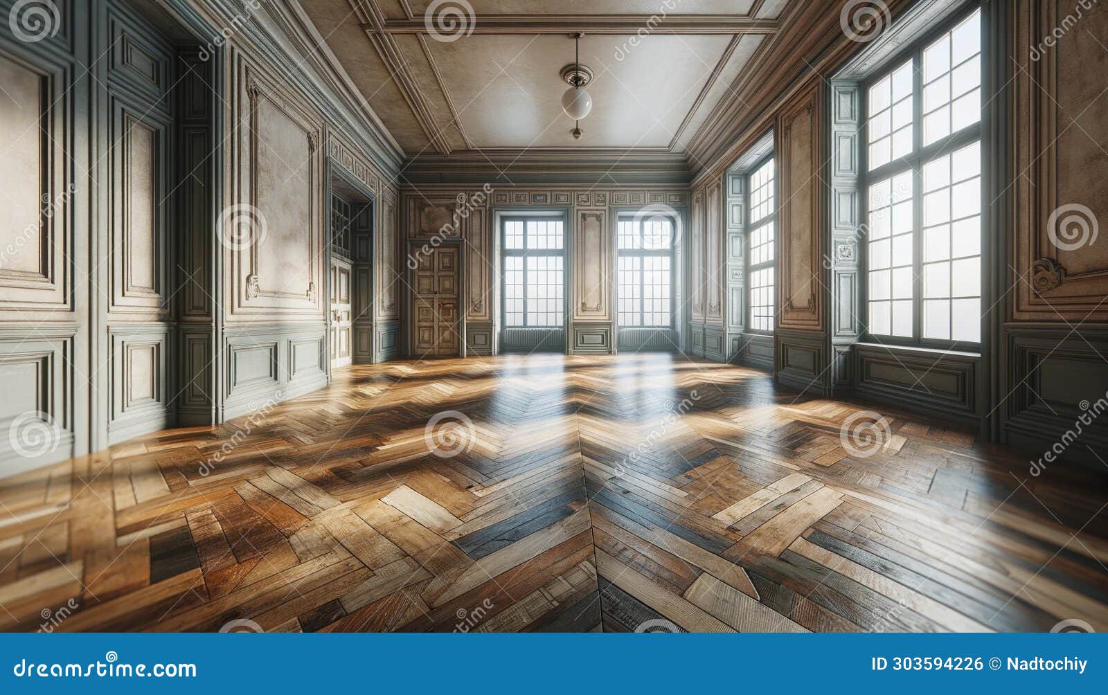 Interior of a Spacious, Empty Old Room with a Laminated Floor and ...