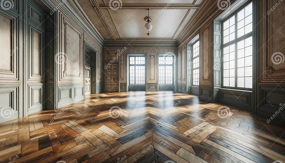 Interior of a Spacious, Empty Old Room with a Laminated Floor and ...