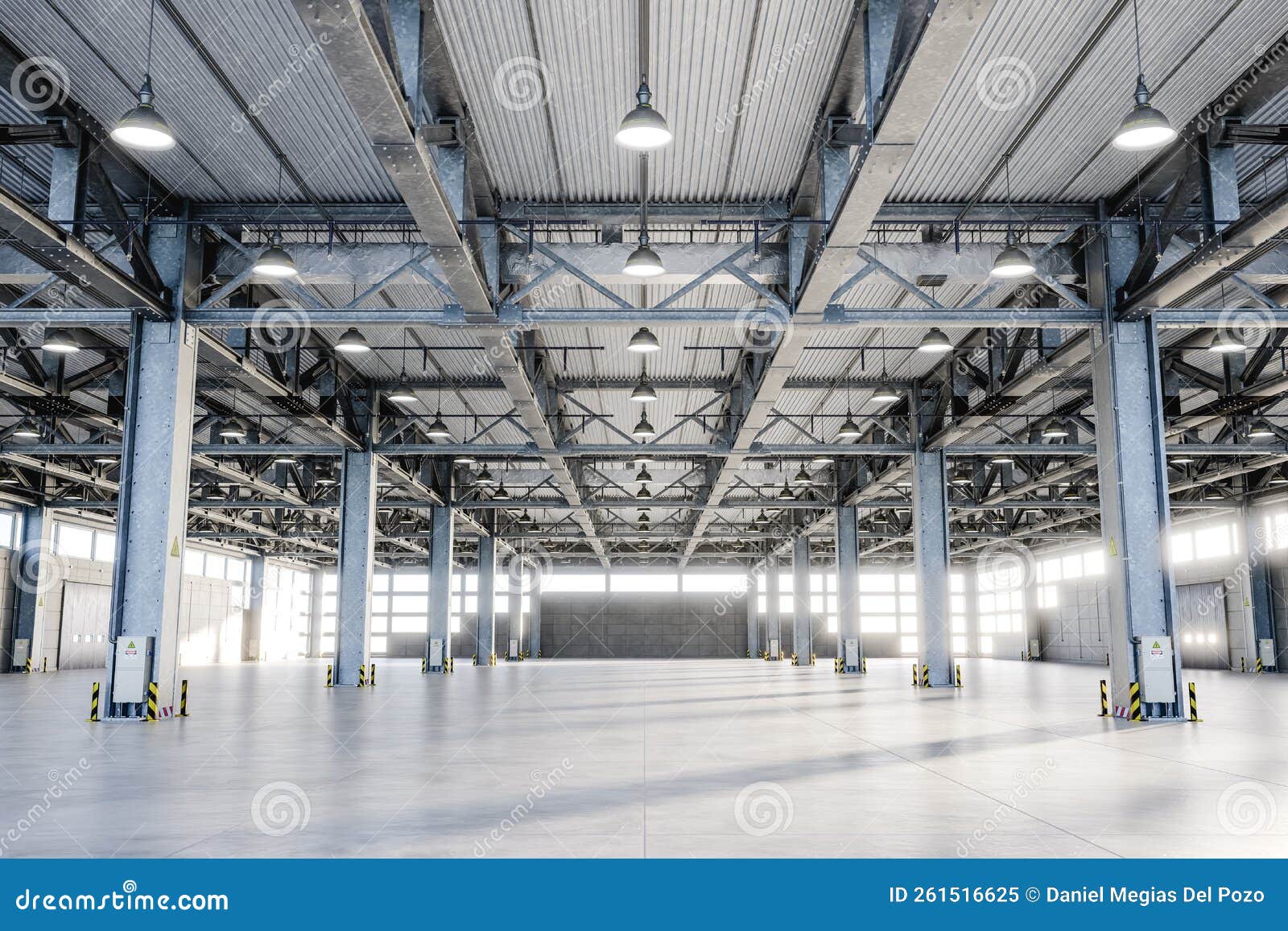 Interior of Spacious Industrial Facility 3d Render Stock Illustration ...