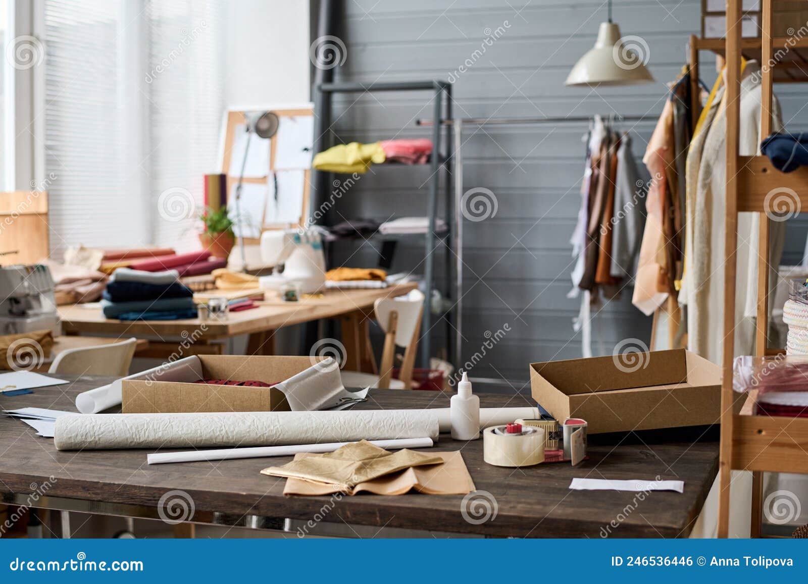 Interior of Spacious Modern Workshop of Tailor or Creative Fashion ...