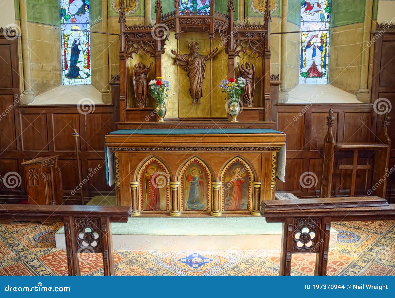 Retable & Painted Panels St Marks Church, Staplefield, Sussex, UK Stock ...