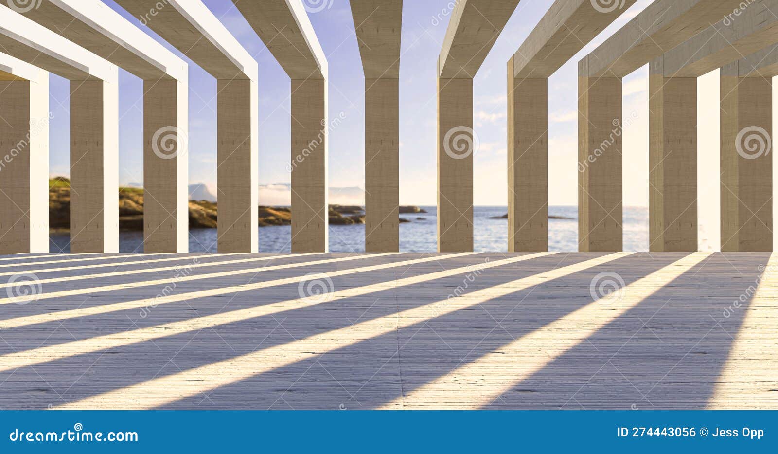 Interior of Stacked Rectangular Concrete Columns and Exterior View with ...