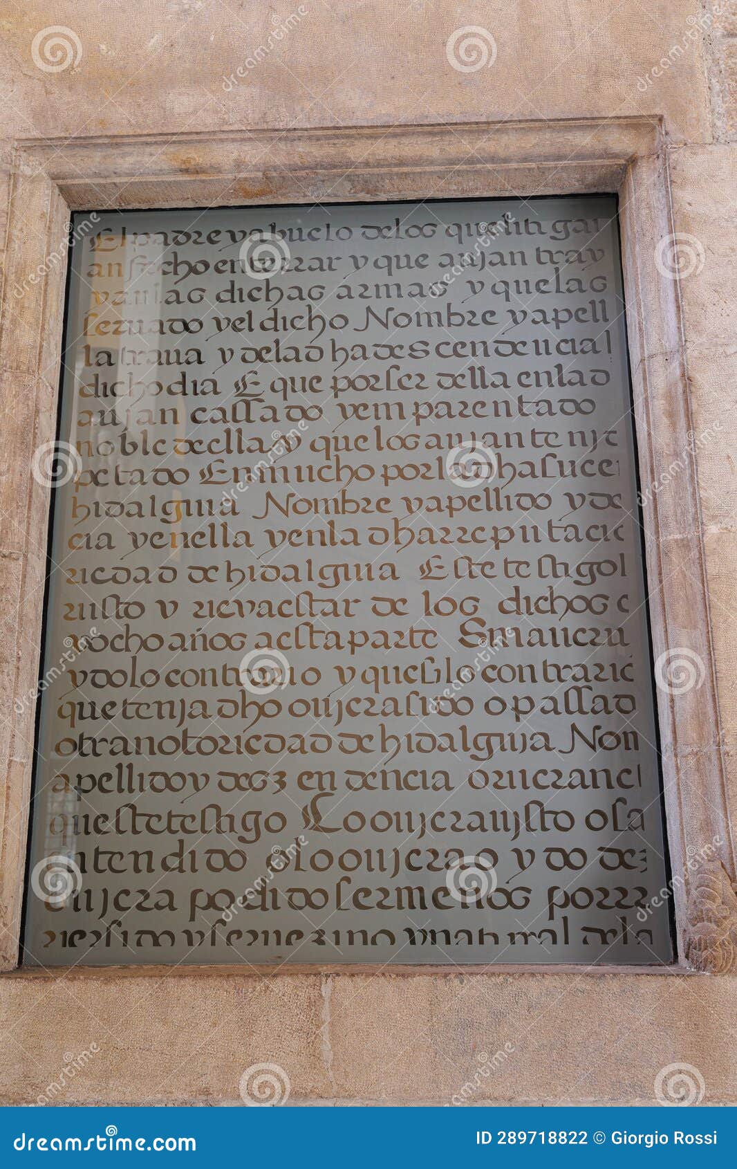 Interior Stained Glass Window with Engraved Inscriptions in the Spanish ...