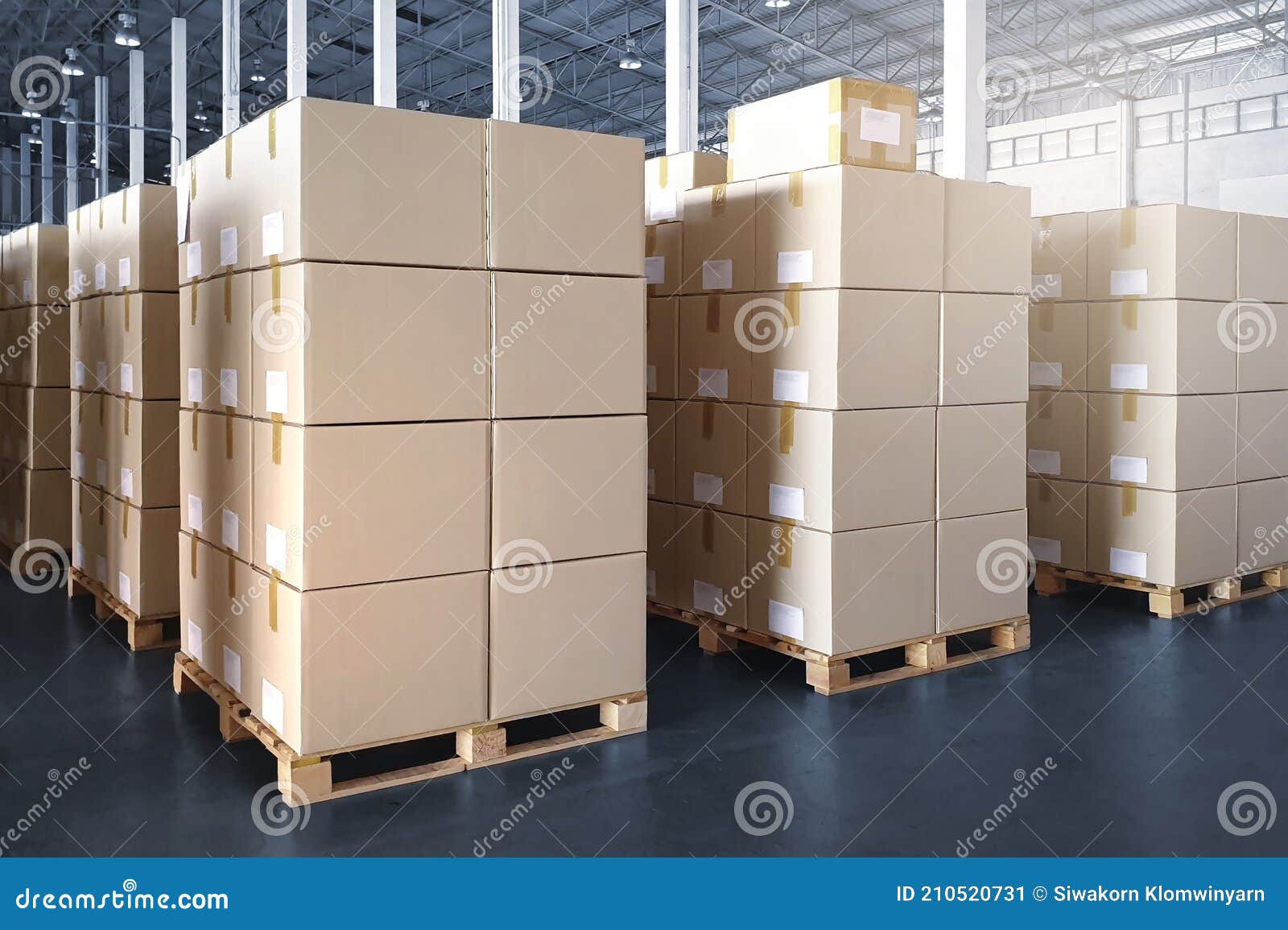 Interior of Storage Warehouse with Stack of Card Board Boxes on Pallet ...