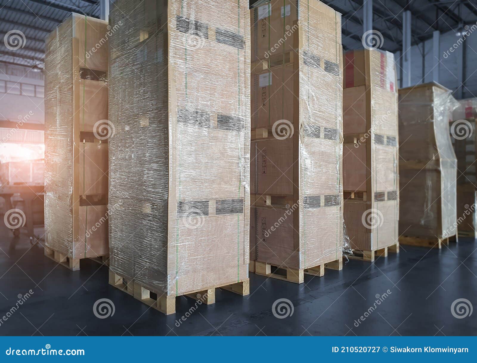 Interior of Storage Warehouse with Stack Wooden Crates. Shipping ...