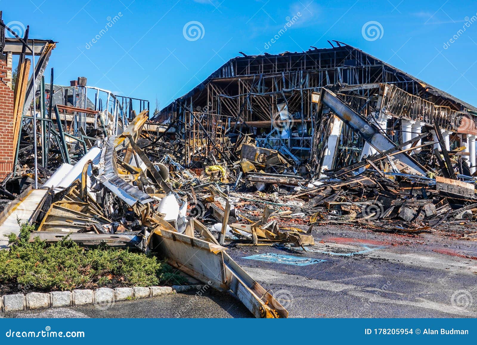 The Interior Structure of a Building Destroyed by Fire Full of Debris ...