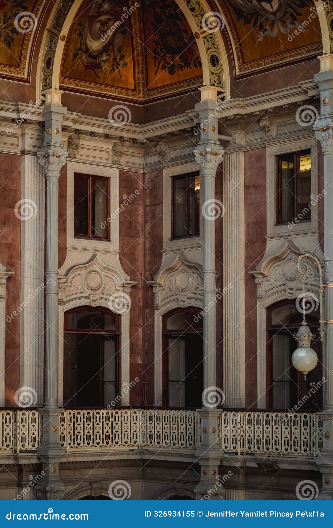 The Interior of a Structure Featuring a Balcony and Pillars Stock Image ...