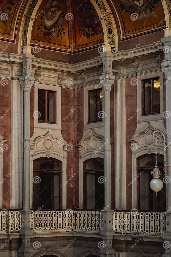 The Interior of a Structure Featuring a Balcony and Pillars Stock Image ...