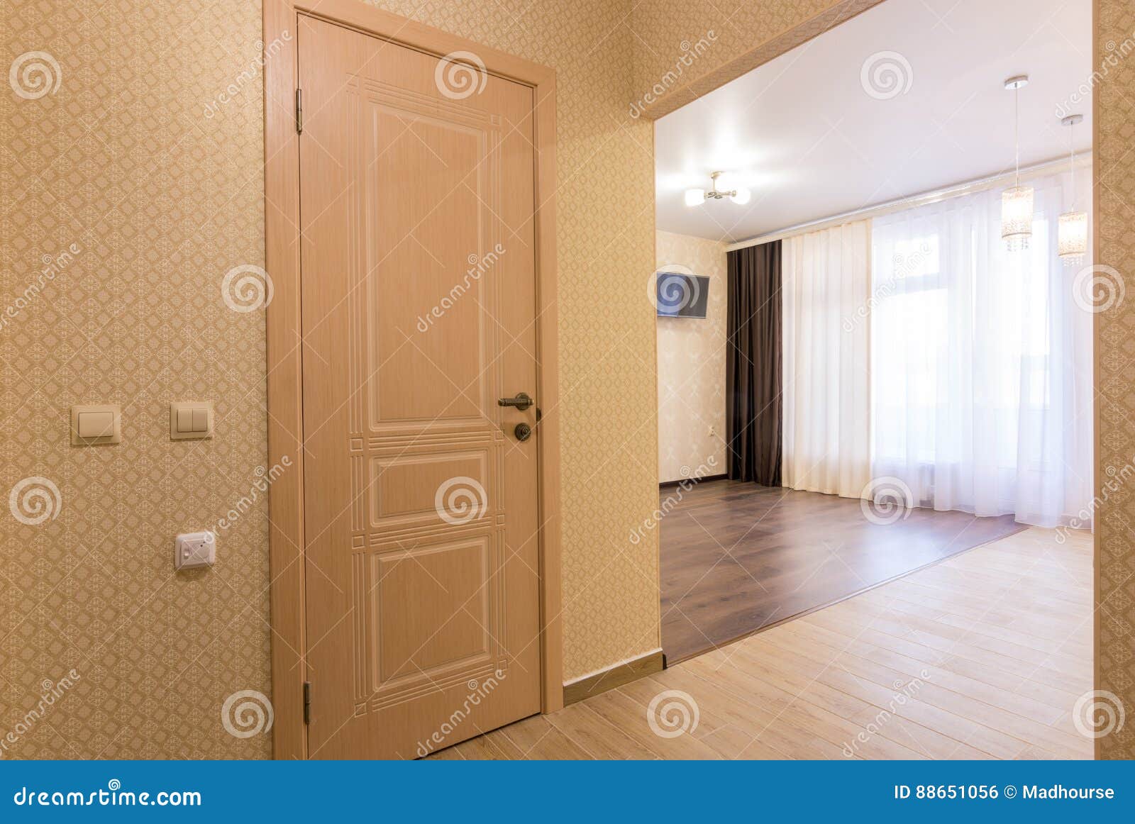 Interior Studio, View from Front Door To the Room and the Bathroom Door ...