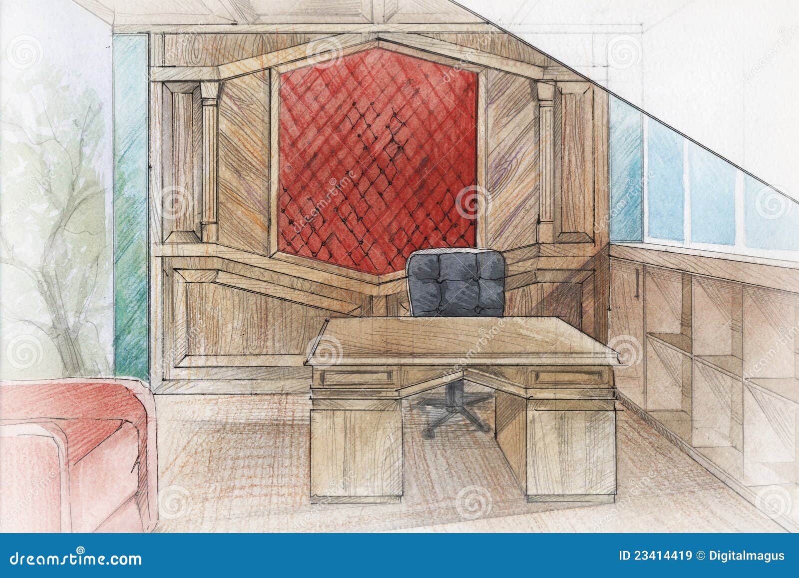 Interior of a study room stock illustration. Illustration of watercolor ...