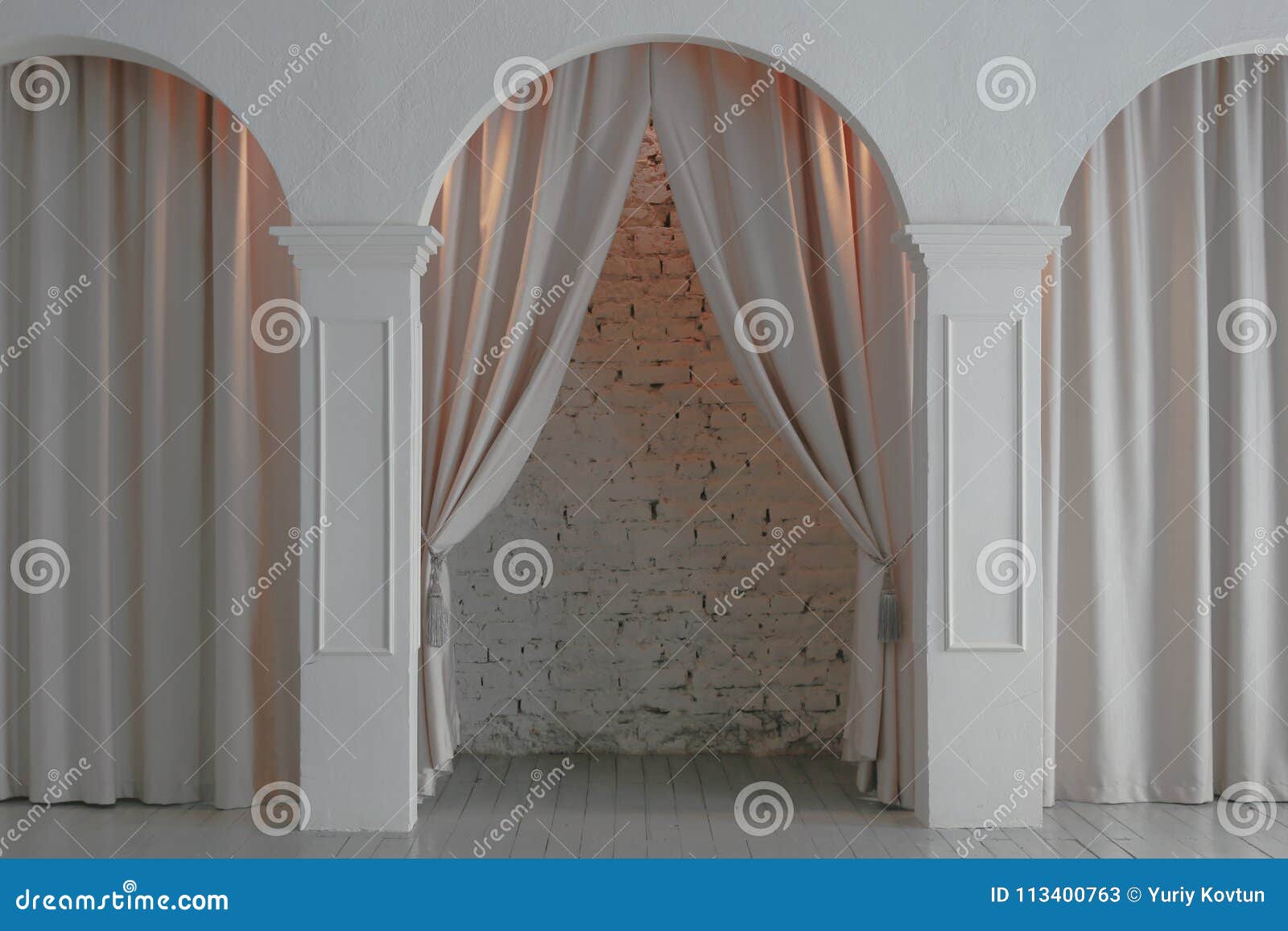 Interior Style with Columns Arches Curtains Lighting Stock Image ...