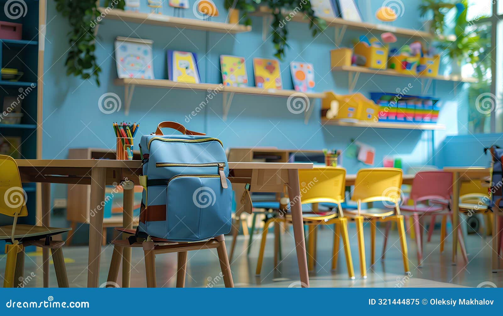 Interior of Stylish Empty Classroom with Backpacks and Stationery Stock ...
