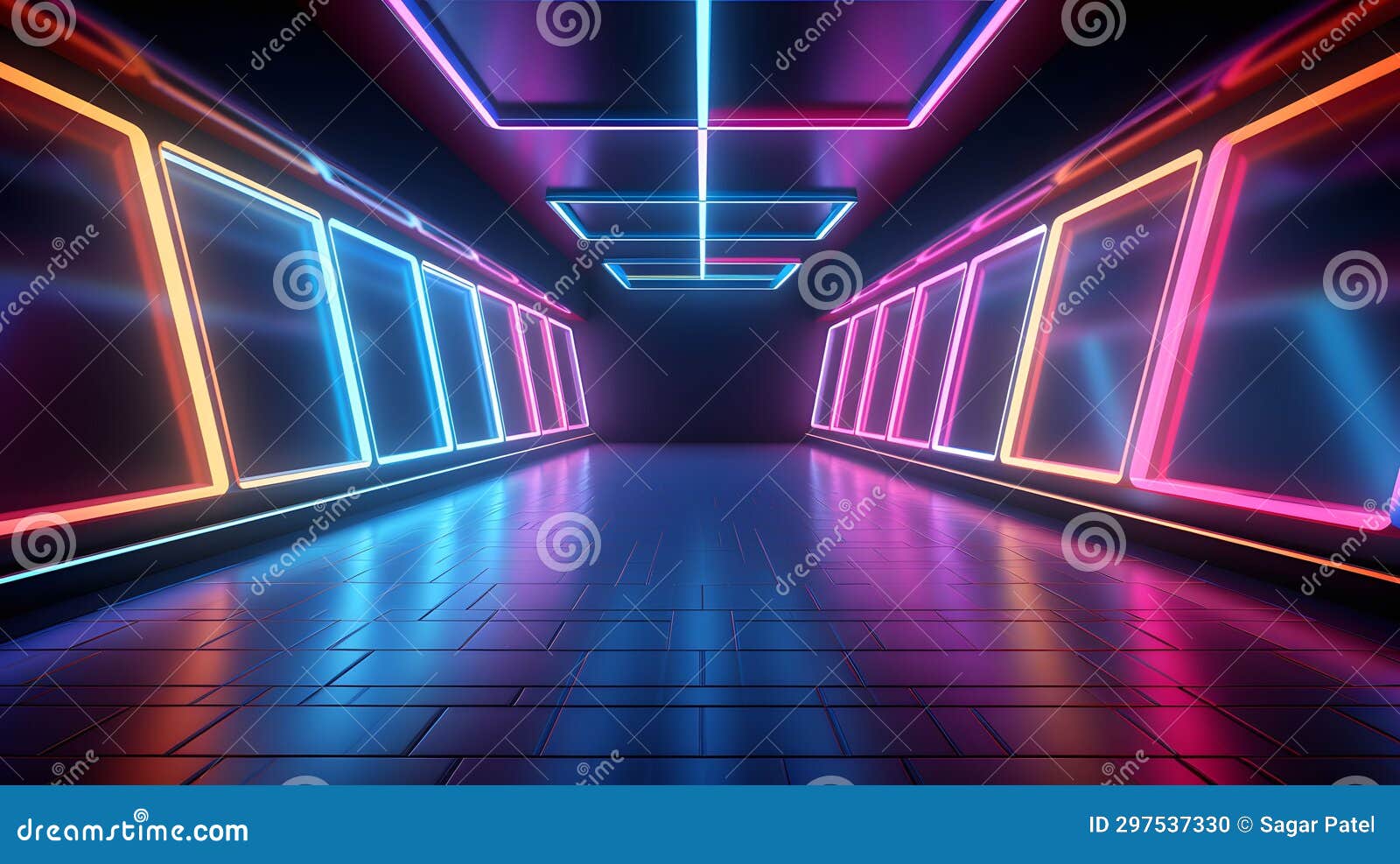 Interior of Stylish Living Room with Neon Lighting Stock Photo - Image ...
