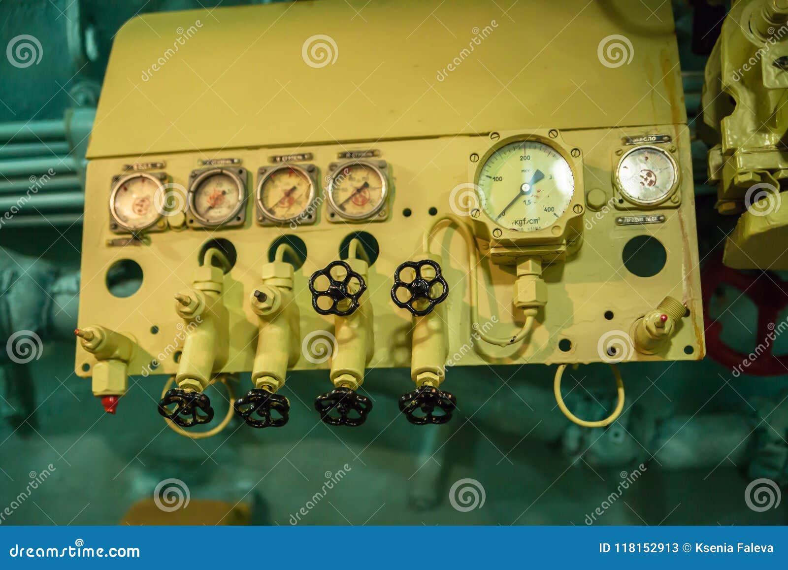 The Interior of the Submarine Compartment with Devices of Control Stock ...