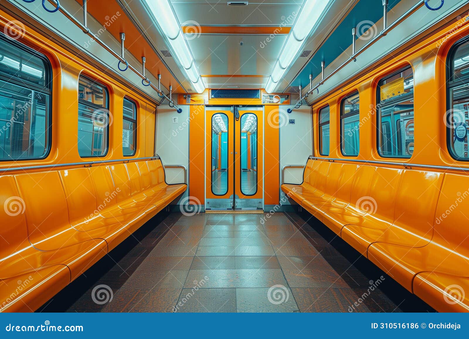 Interior of a Subway Car Showing Orange Seats and Doors Stock Photo ...