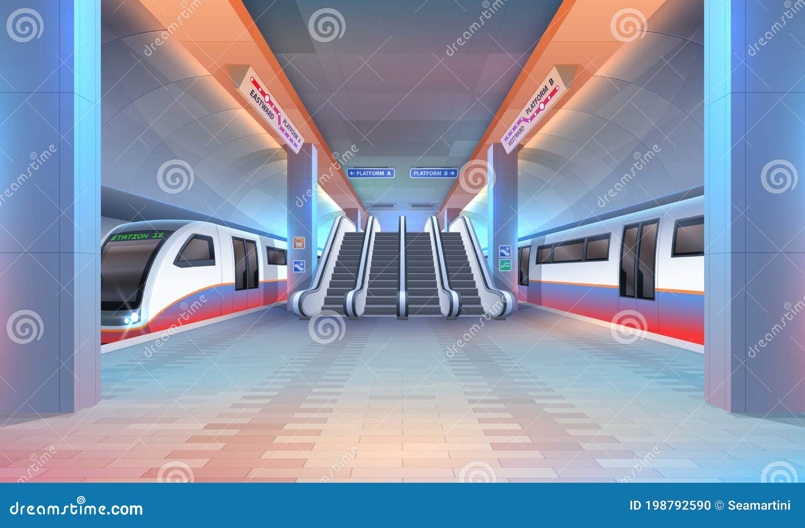 Interior of Subway or Metro Station with Trains Stock Vector ...