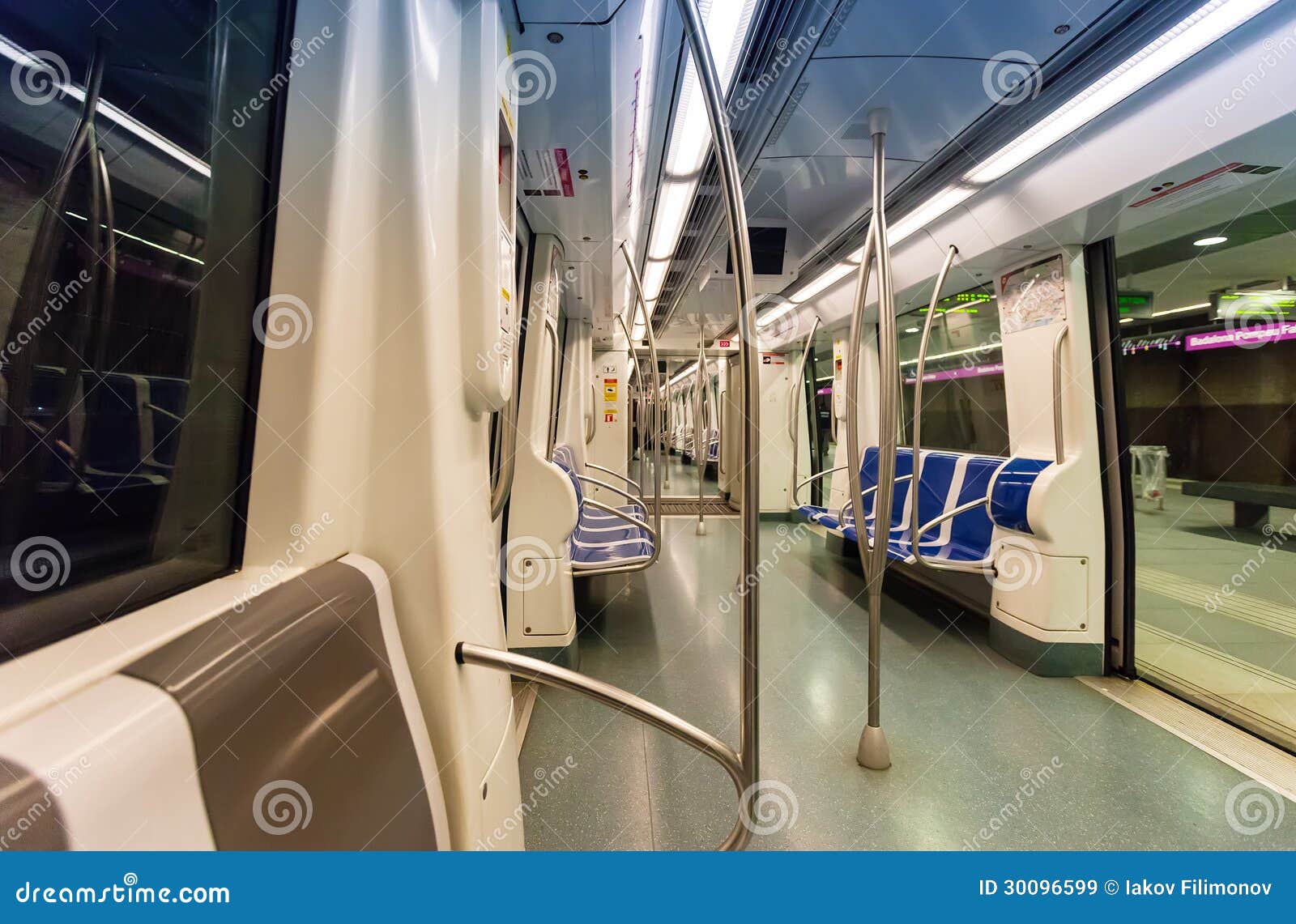 Interior of subway train stock image. Image of handrail - 30096599