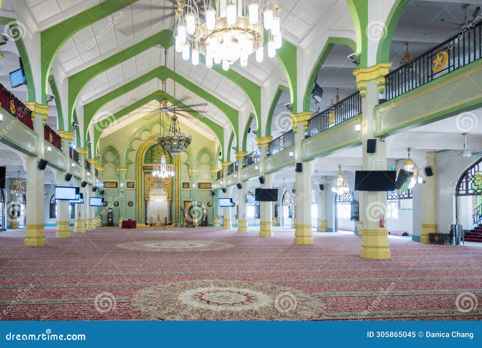 Interior of Sultan Mosque in Singapore Stock Image - Image of arab ...