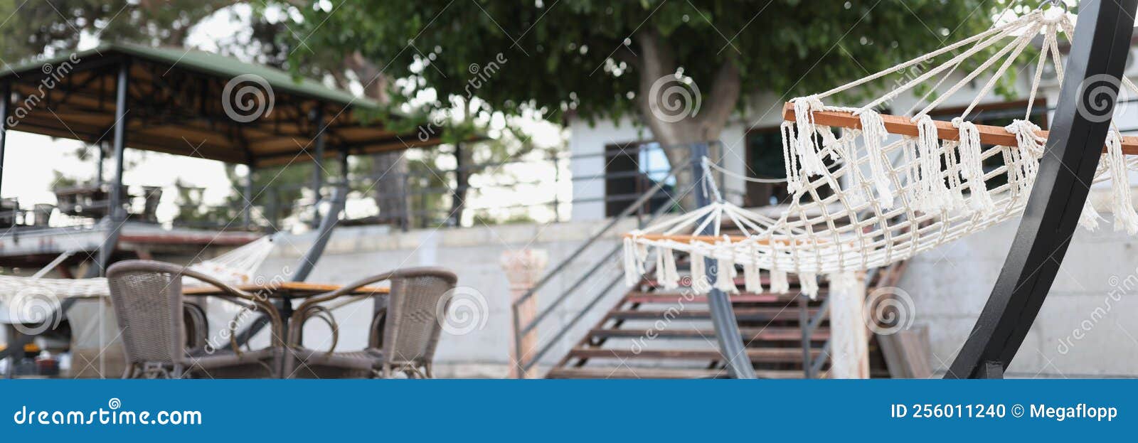 Interior of Summer Cafe and a Hammock Stock Photo - Image of floor ...