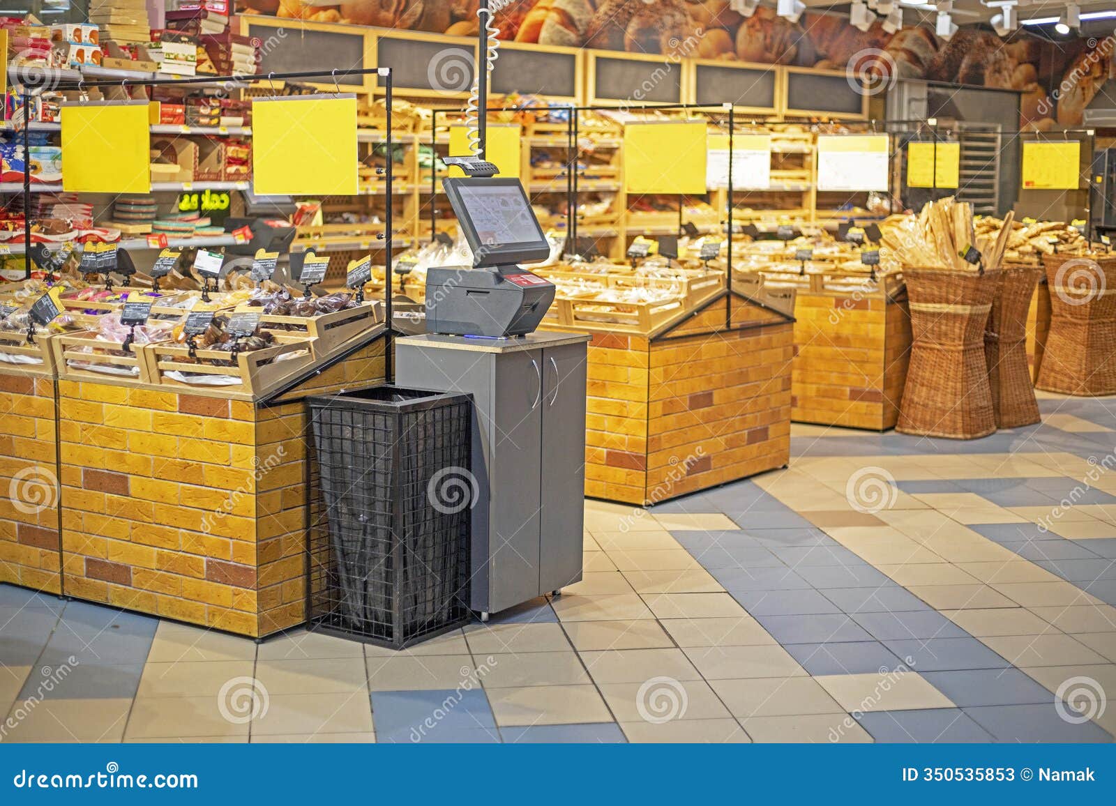 Interior in a Supermarket in the Bakery Stock Image - Image of lighting ...