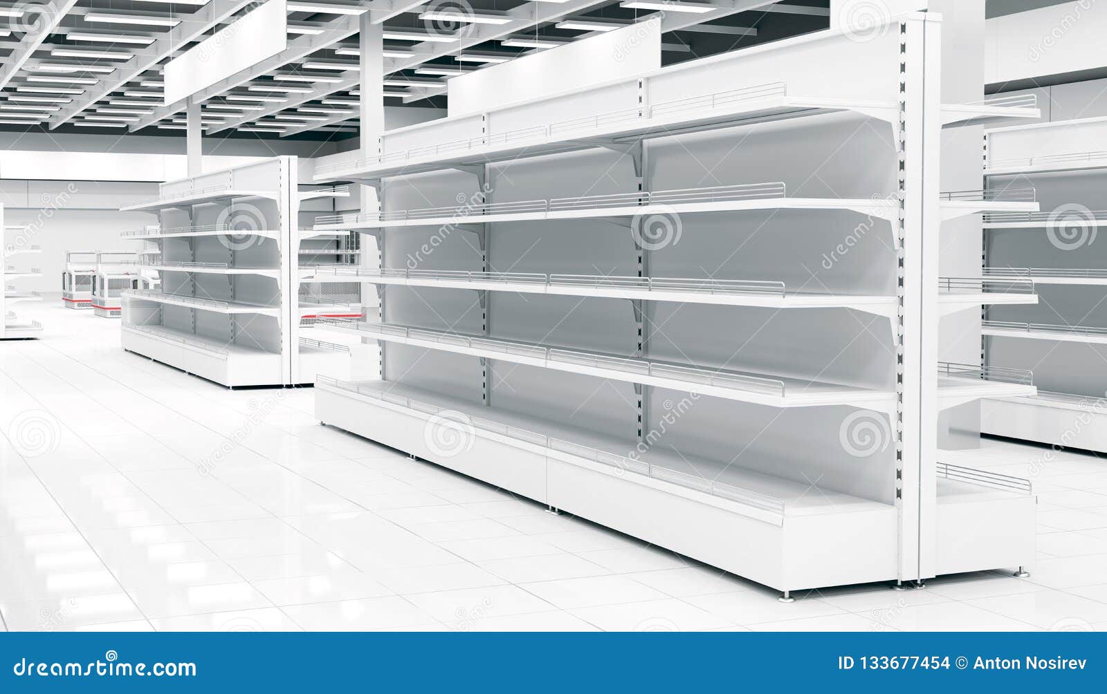 Interior of a Supermarket with Shelves for Goods. Stock Illustration ...