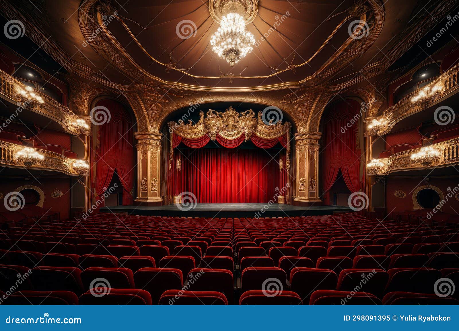 Theater Hall For Visitors With Beautiful Chairs Of Burgundy-red Velvet ...