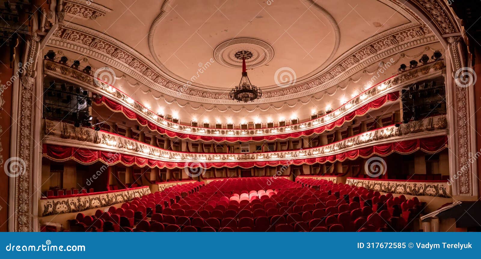 Interior of Theater with Sitting Hall. Red Chairs for Audience in ...