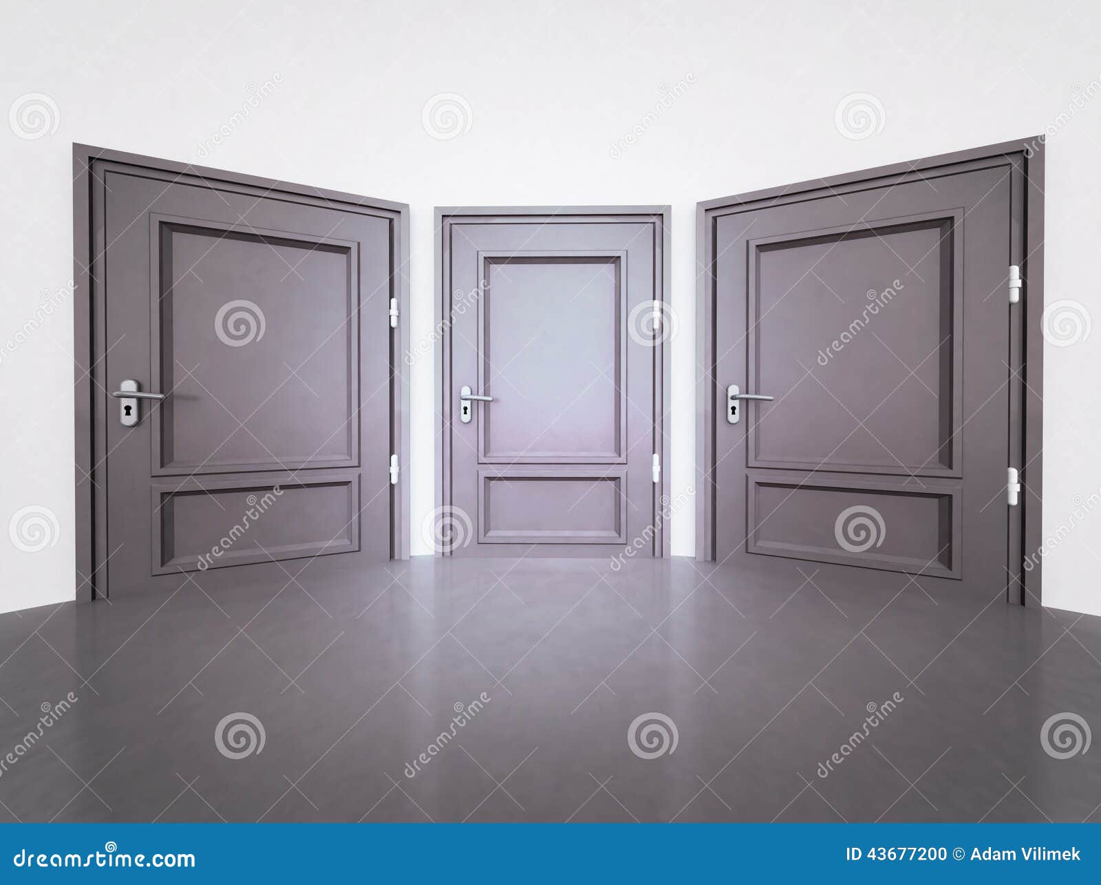 Interior with Three Closed Doors in 3D Stock Illustration ...