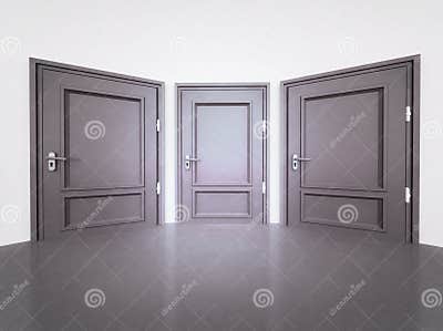 Interior with Three Closed Doors in 3D Stock Illustration ...