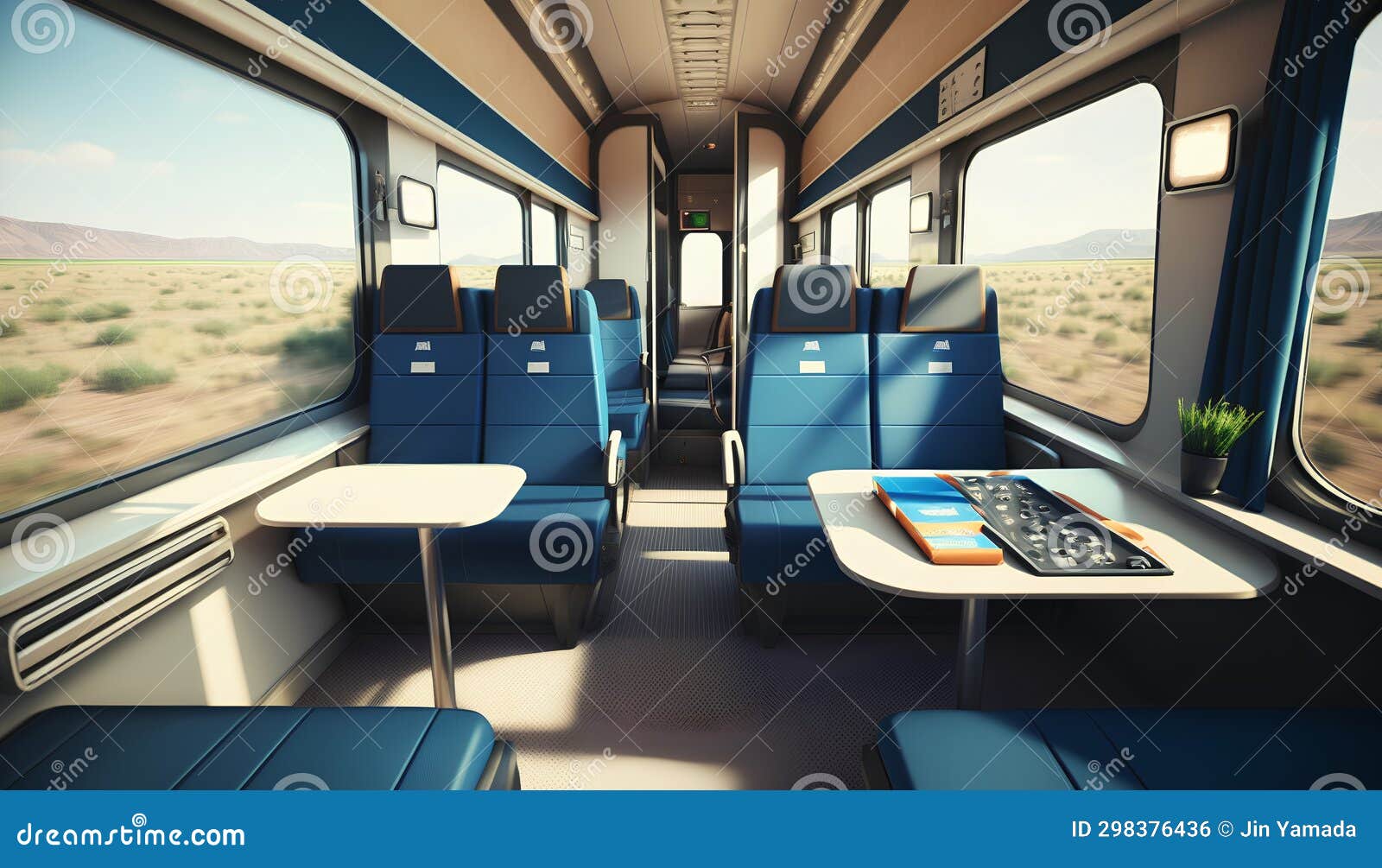 Interior of a Train with Empty Seats and Tables. 3d Rendering Stock ...