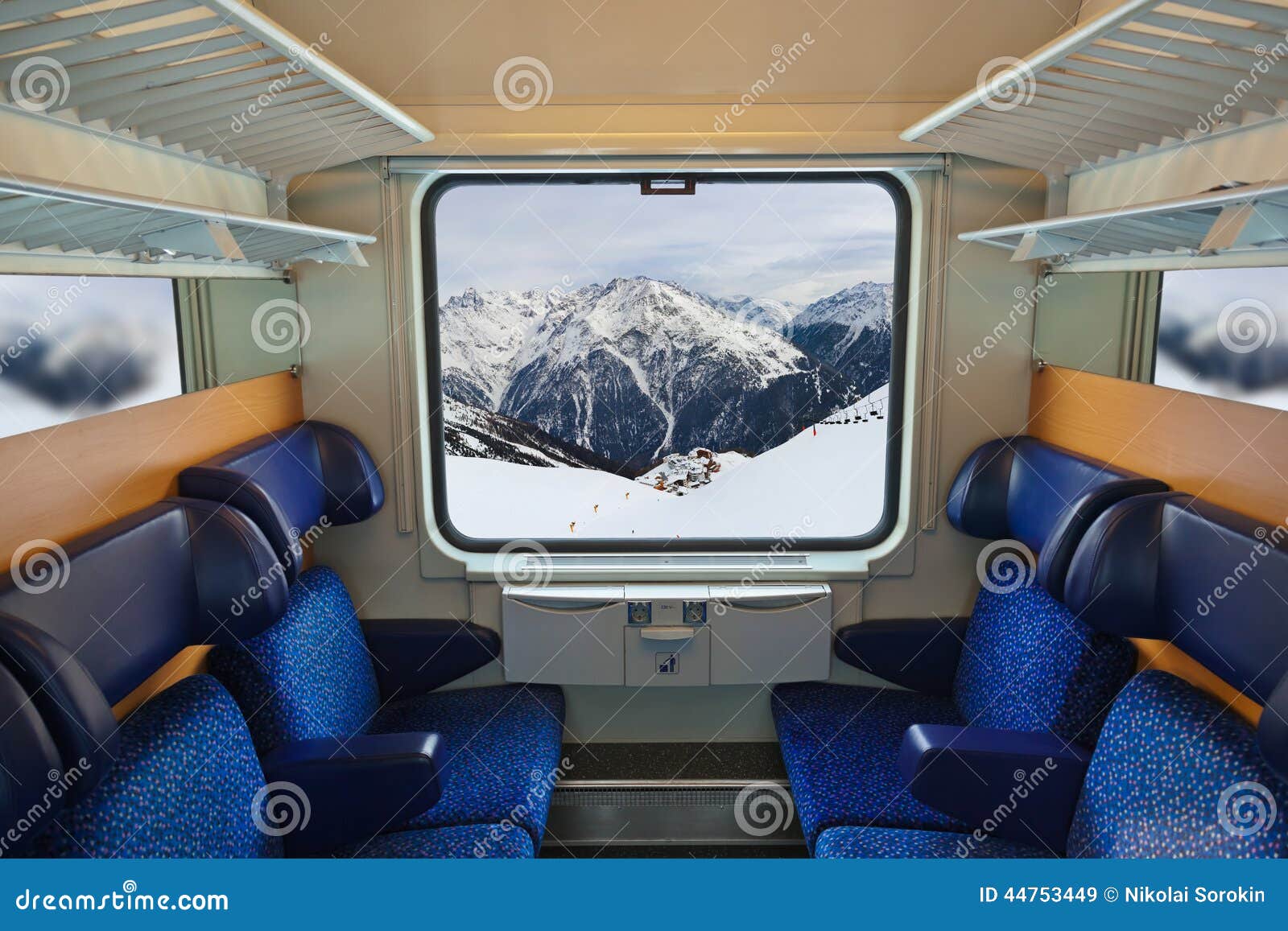 Interior of Train and Mountains in Window Stock Image - Image of rail ...