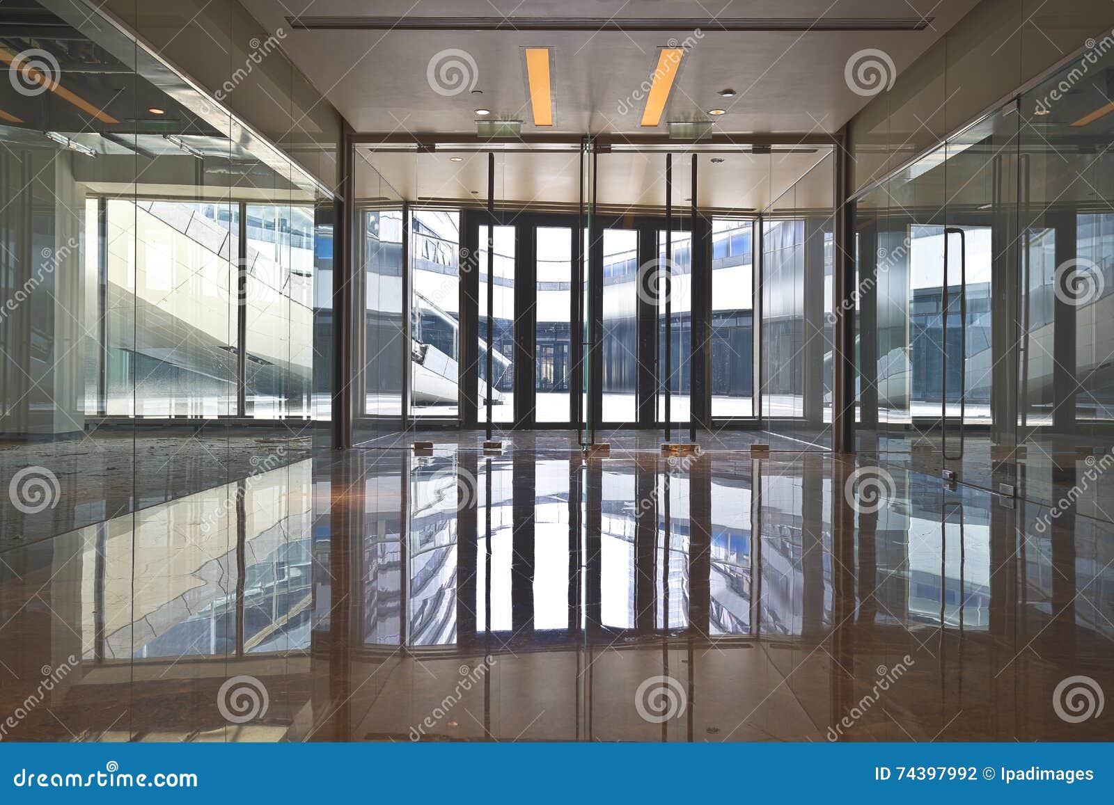 Interior of the Transparent Glass Door Modern Building Stock Photo ...