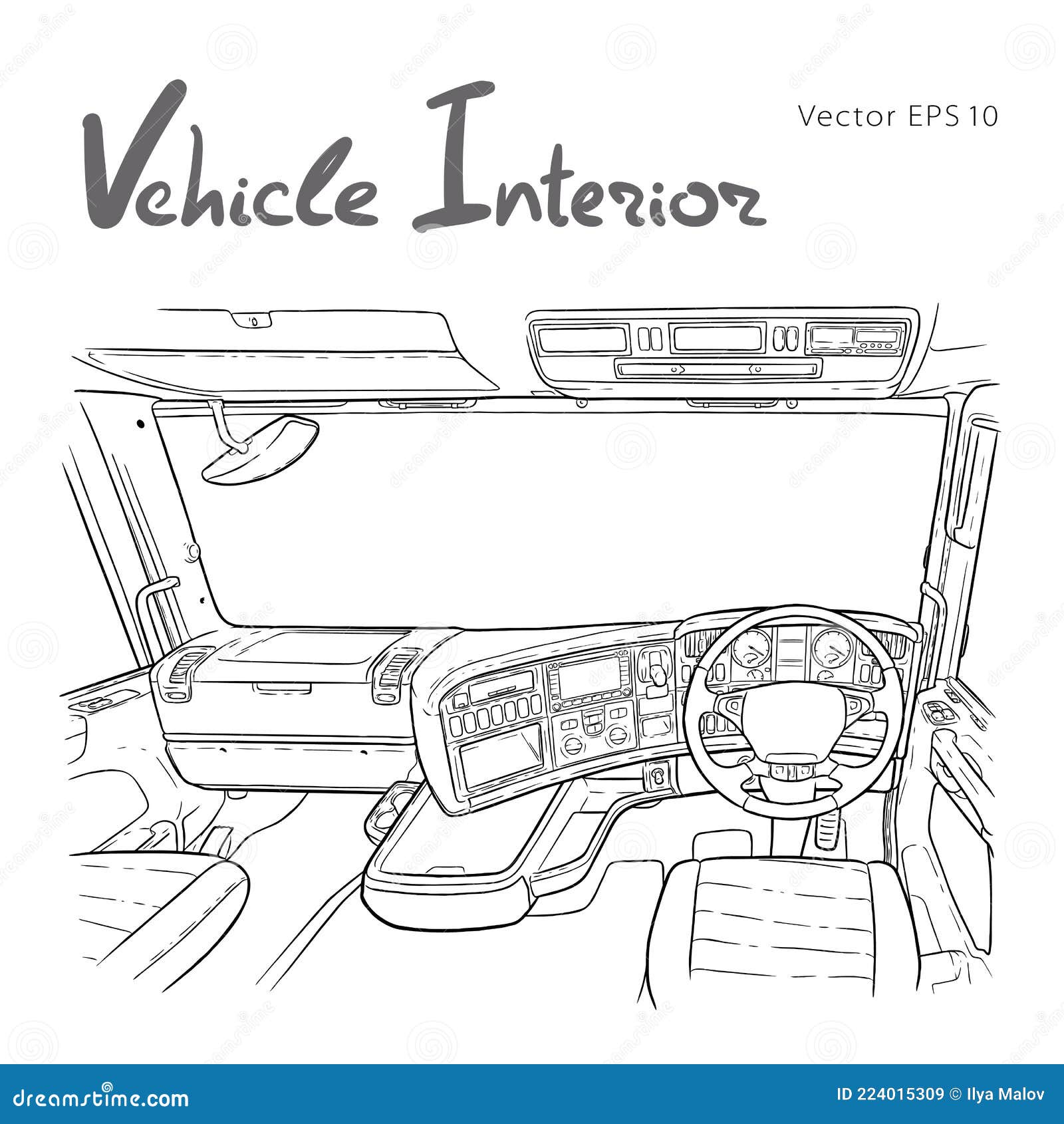 Interior of the Truck Cab. Freehand Vector Illustration Stock Vector ...