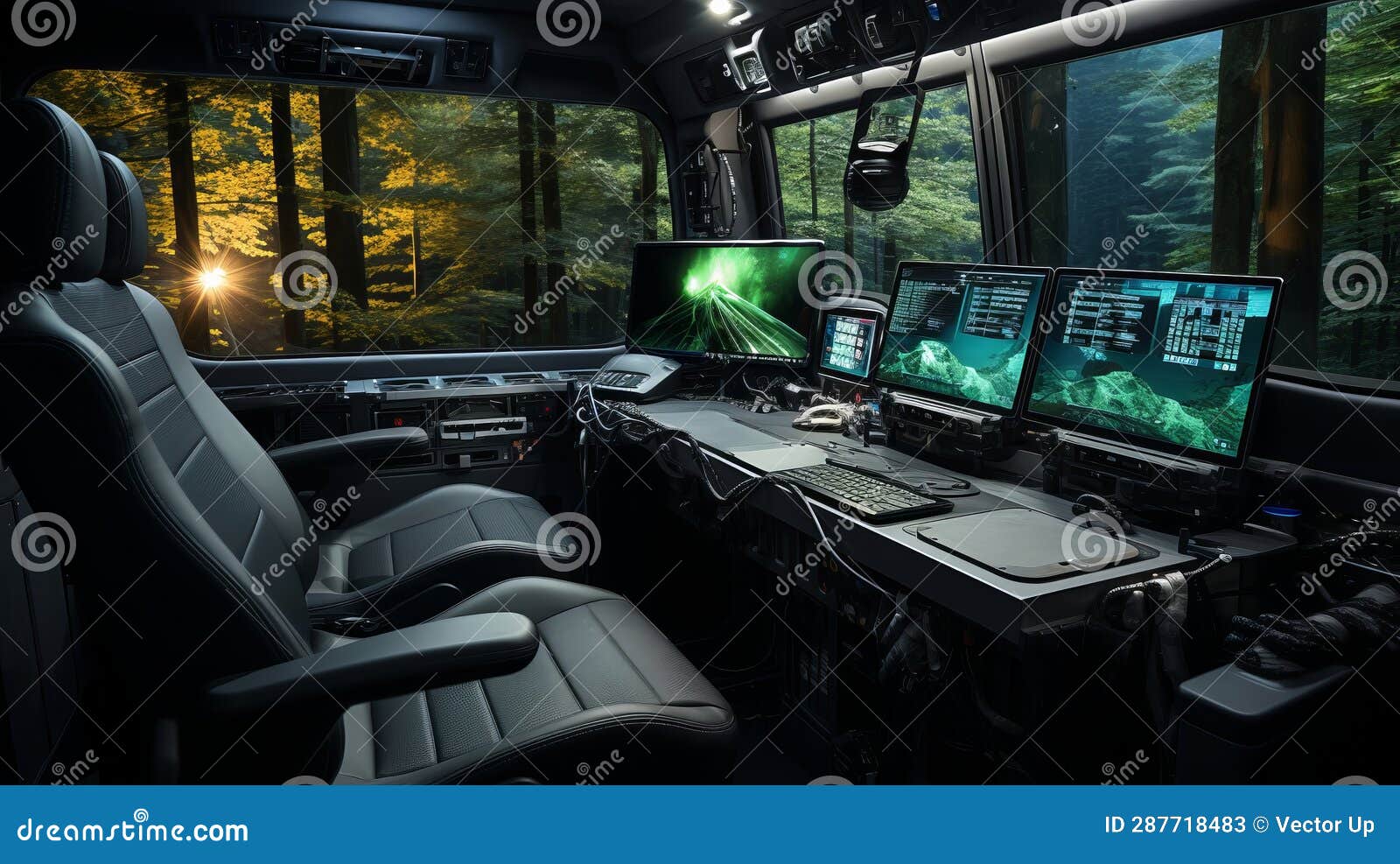 Interior of a Truck with a Desk and Monitors. Generative AI. Stock ...