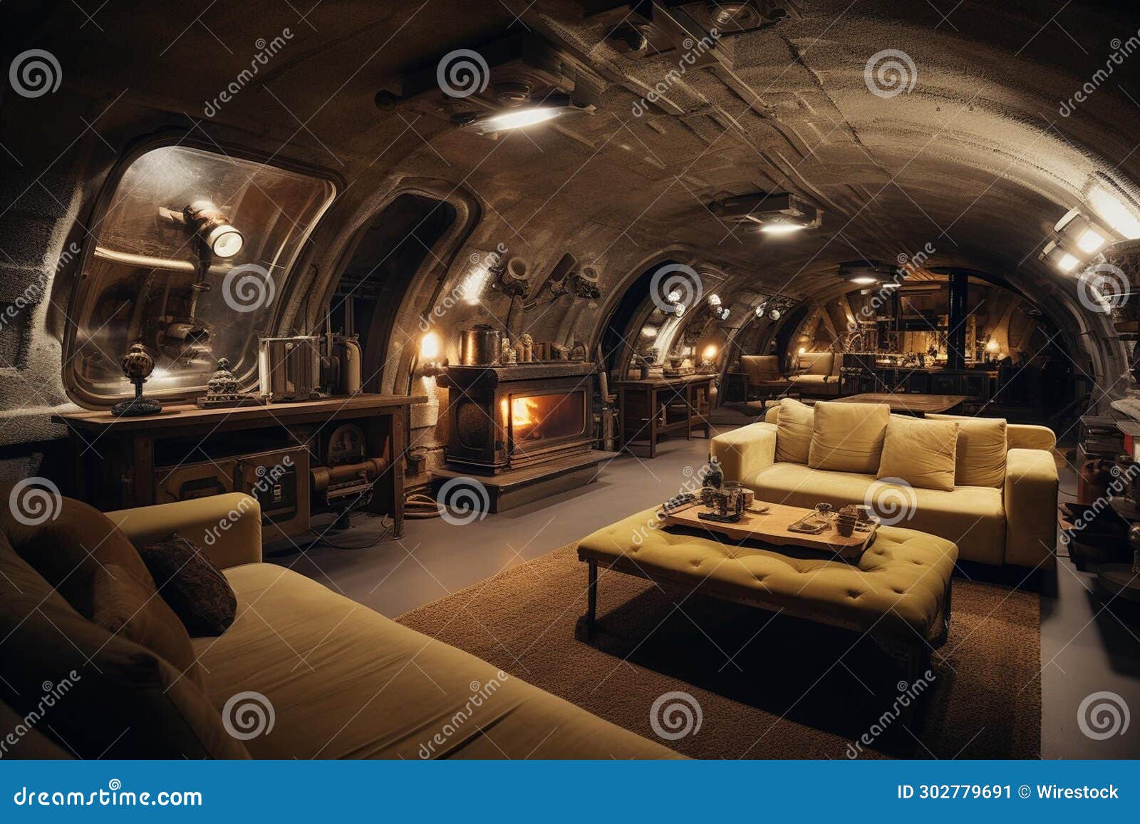 An Interior of an Underground Home Featuring a Curved Ceiling Stock ...