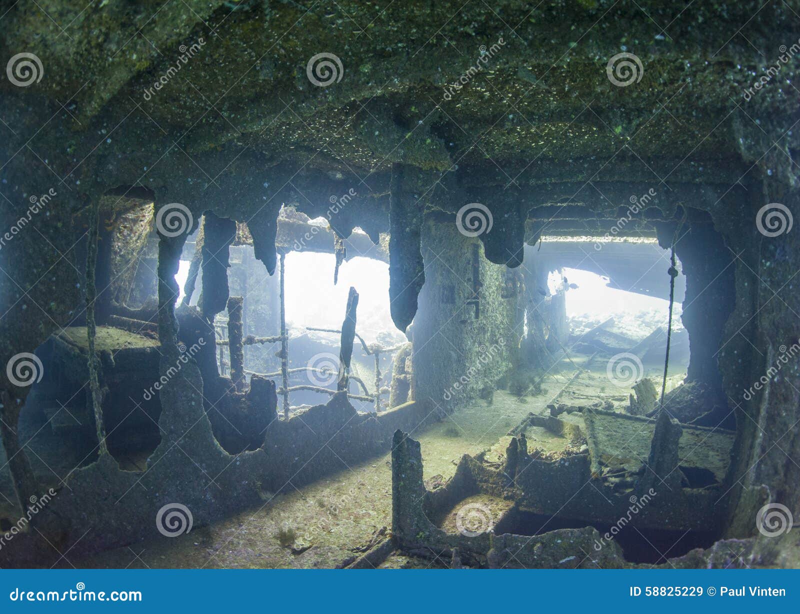 Interior of an Underwater Shipwreck Stock Image - Image of nautical ...