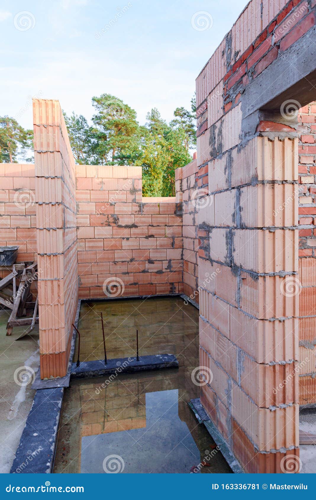 Interior of a Unfinished Red Brick House Walls Under Construction ...