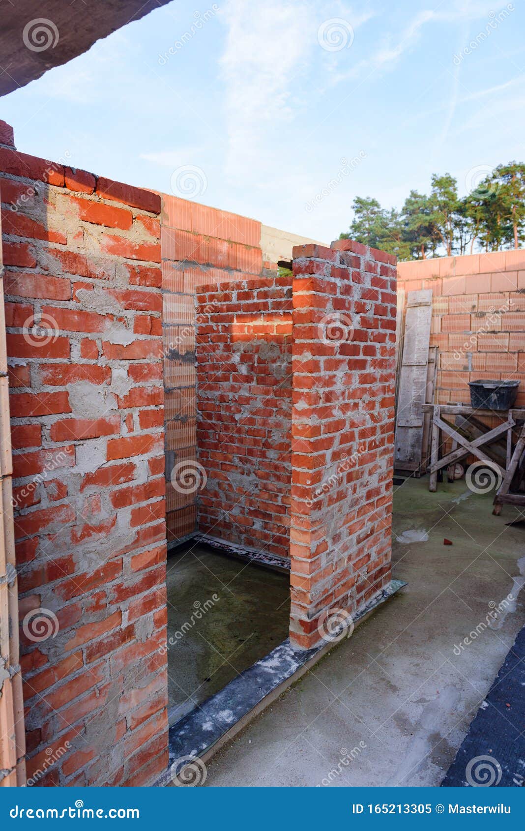 Interior of a Unfinished Red Brick House Walls Under Construction ...