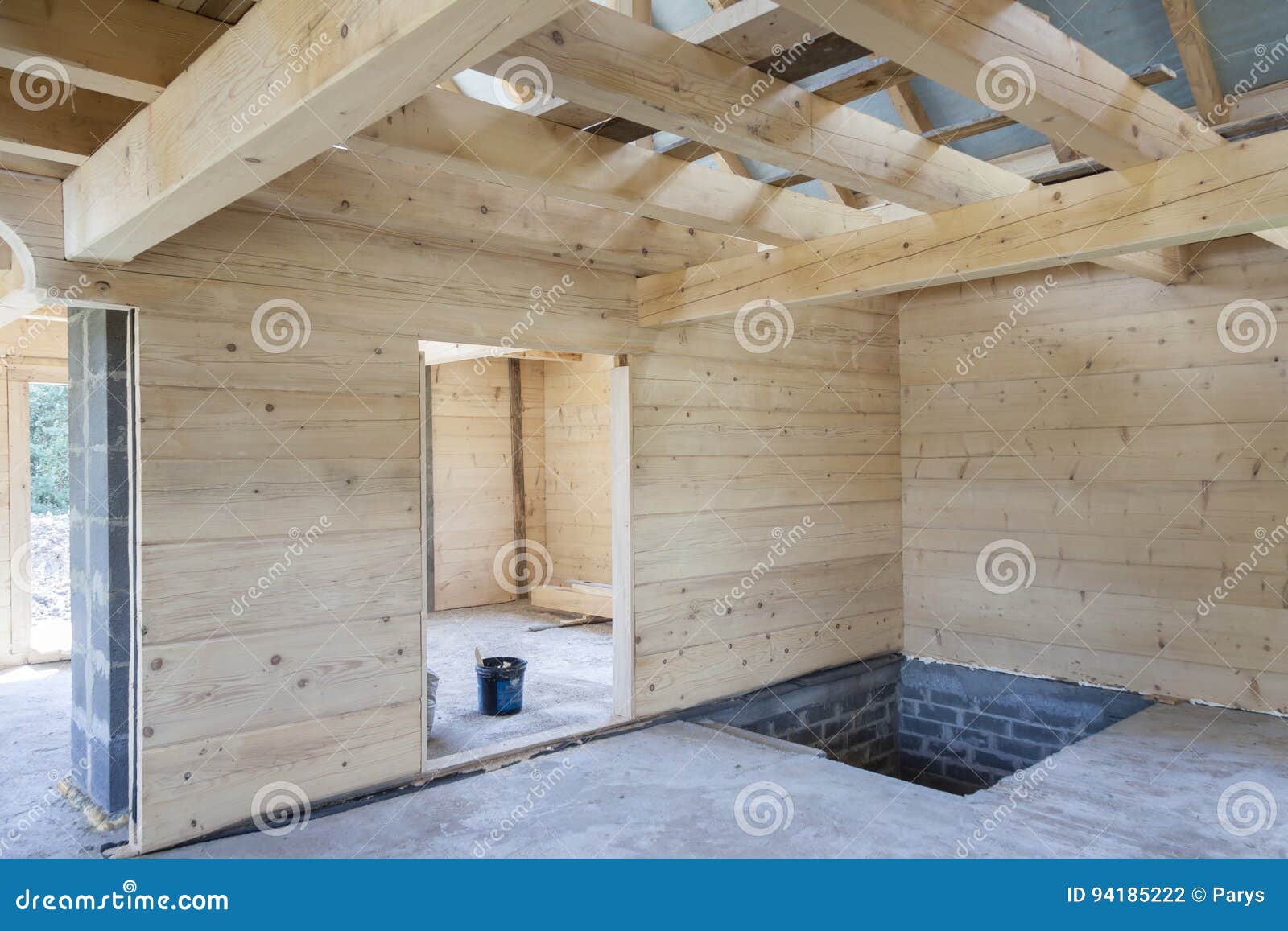 Interior of Unfinished Wooden House. Stock Photo - Image of incomplete ...
