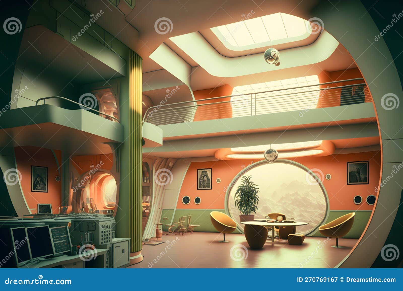 Retrofuturistic Utopian Interior, Neural Network Generated Art Stock ...