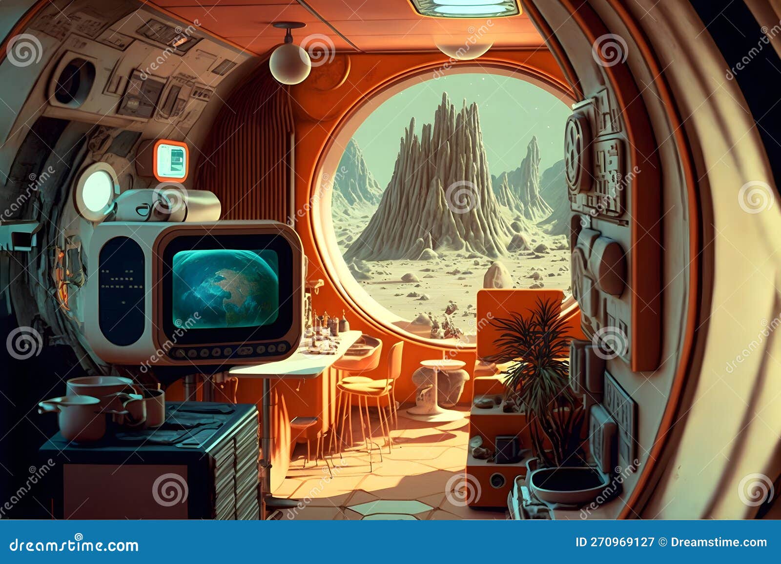 Interior Of Utopian Retrofuturistic Moonbase, Neural Network Generated ...