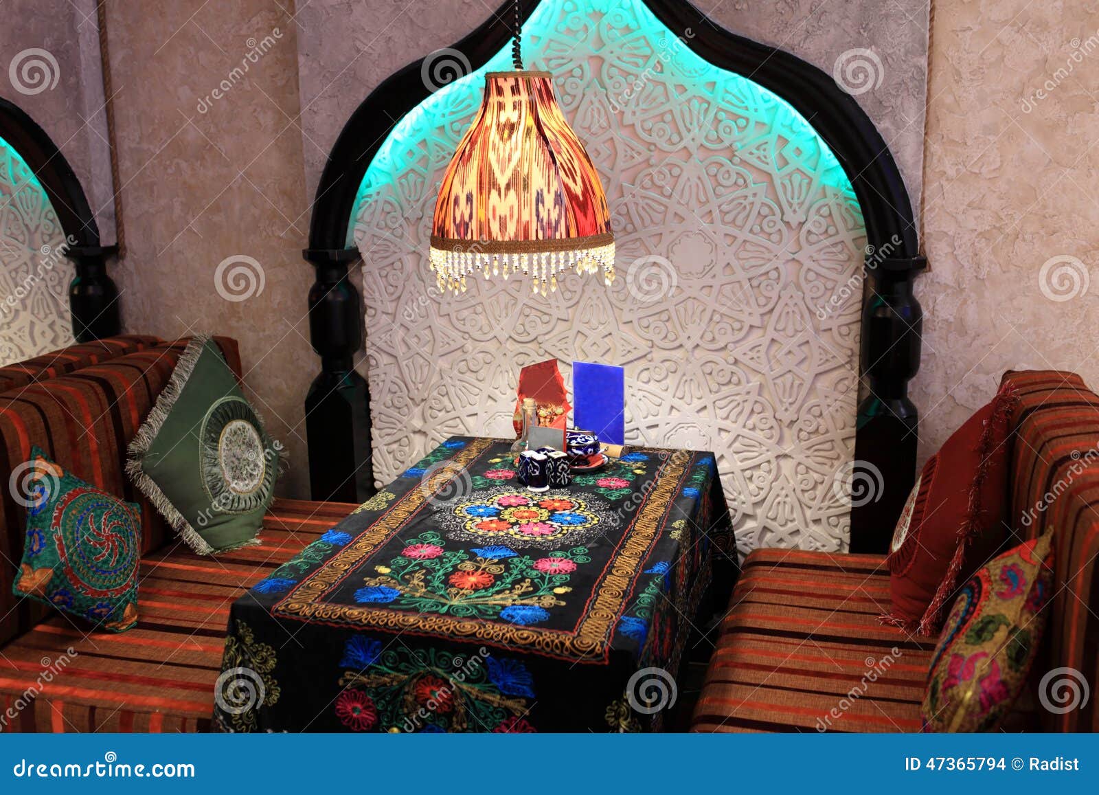 Interior of uzbek cafe stock photo. Image of lampshade - 47365794