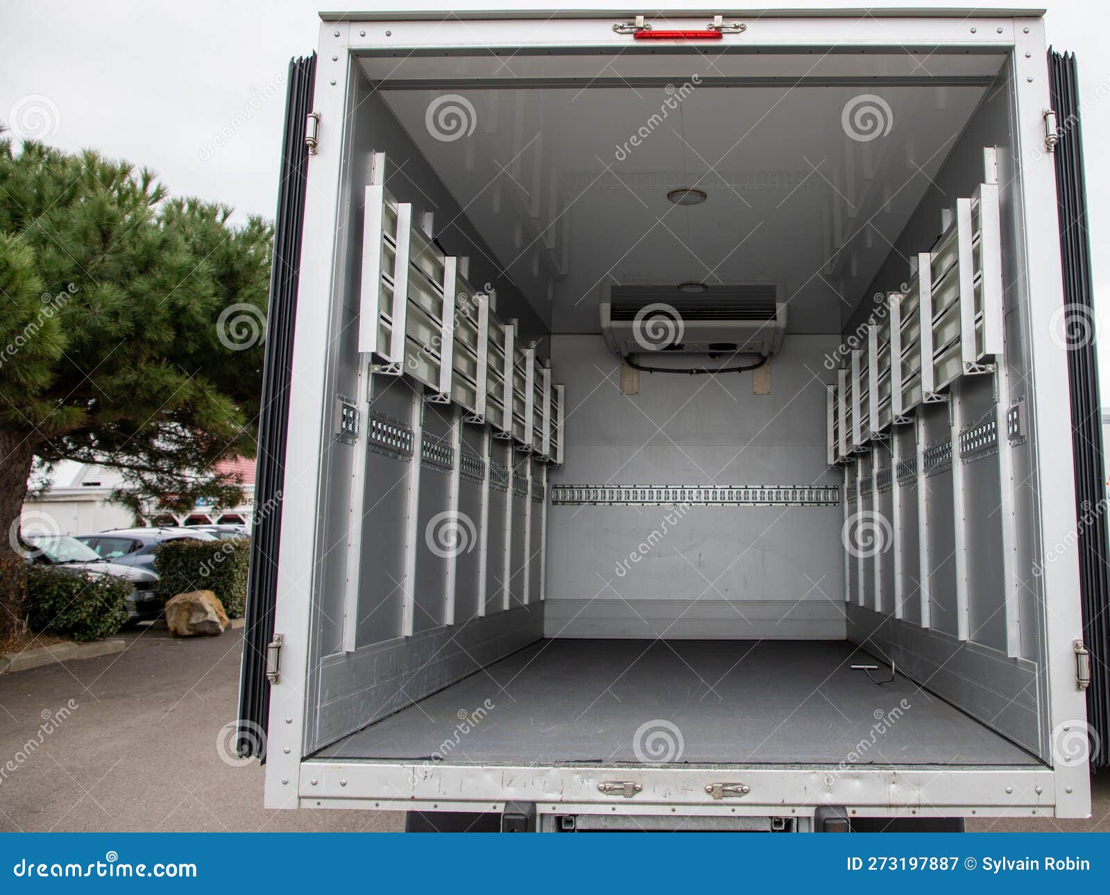 Interior Van of an Empty Panel Truck with Large Doors Open on Empty ...