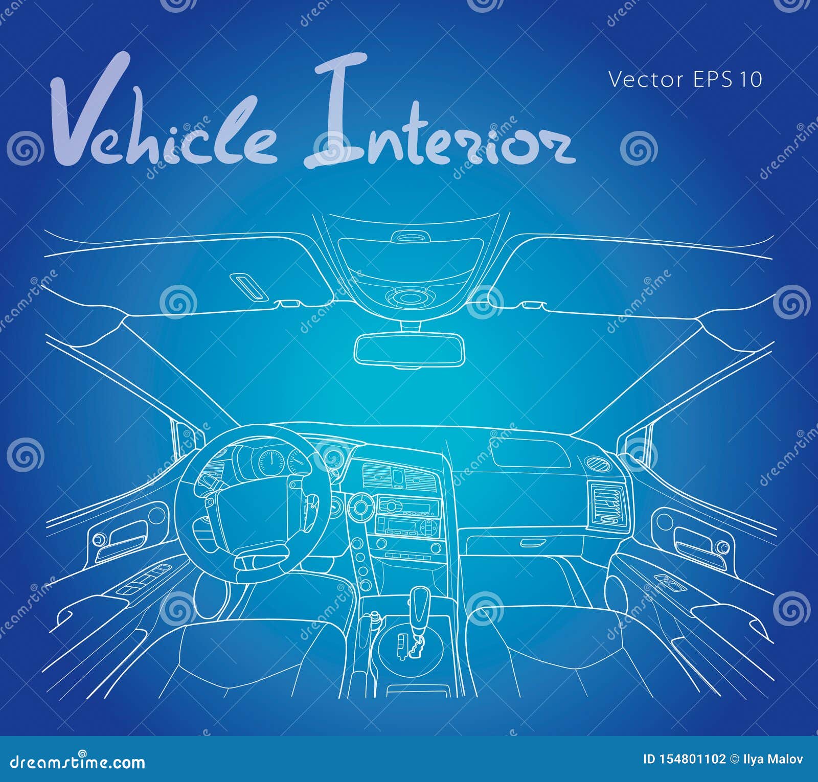 Interior of the Vehicle. Vector Line Illustration on Blue Background ...