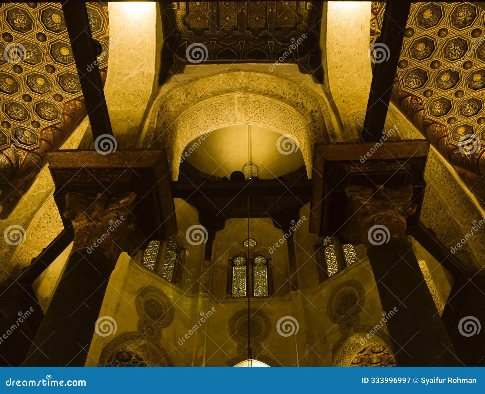 The Interior View of the Ancient Mosque on a Dark Night Editorial ...