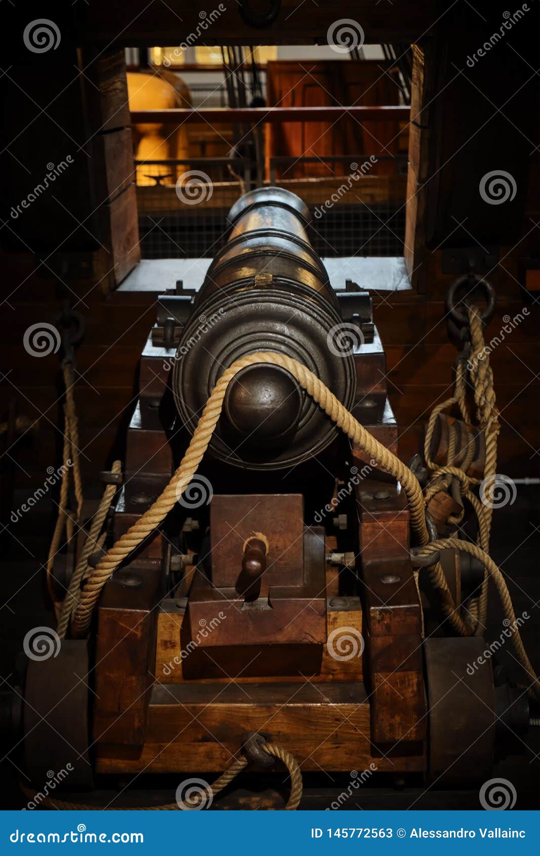Interior View of Cannons at the Deck and Cannon Balls Plus Windows on ...